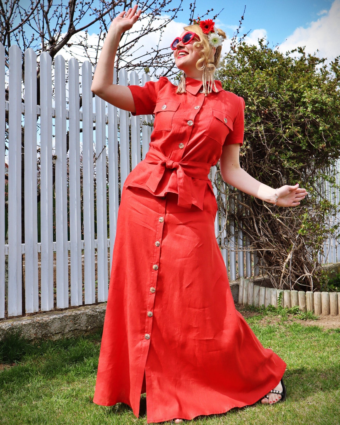 Natural Linen Skirt, Summer Linen Skirt, Brick Linen Maxi Skirt, Long ...