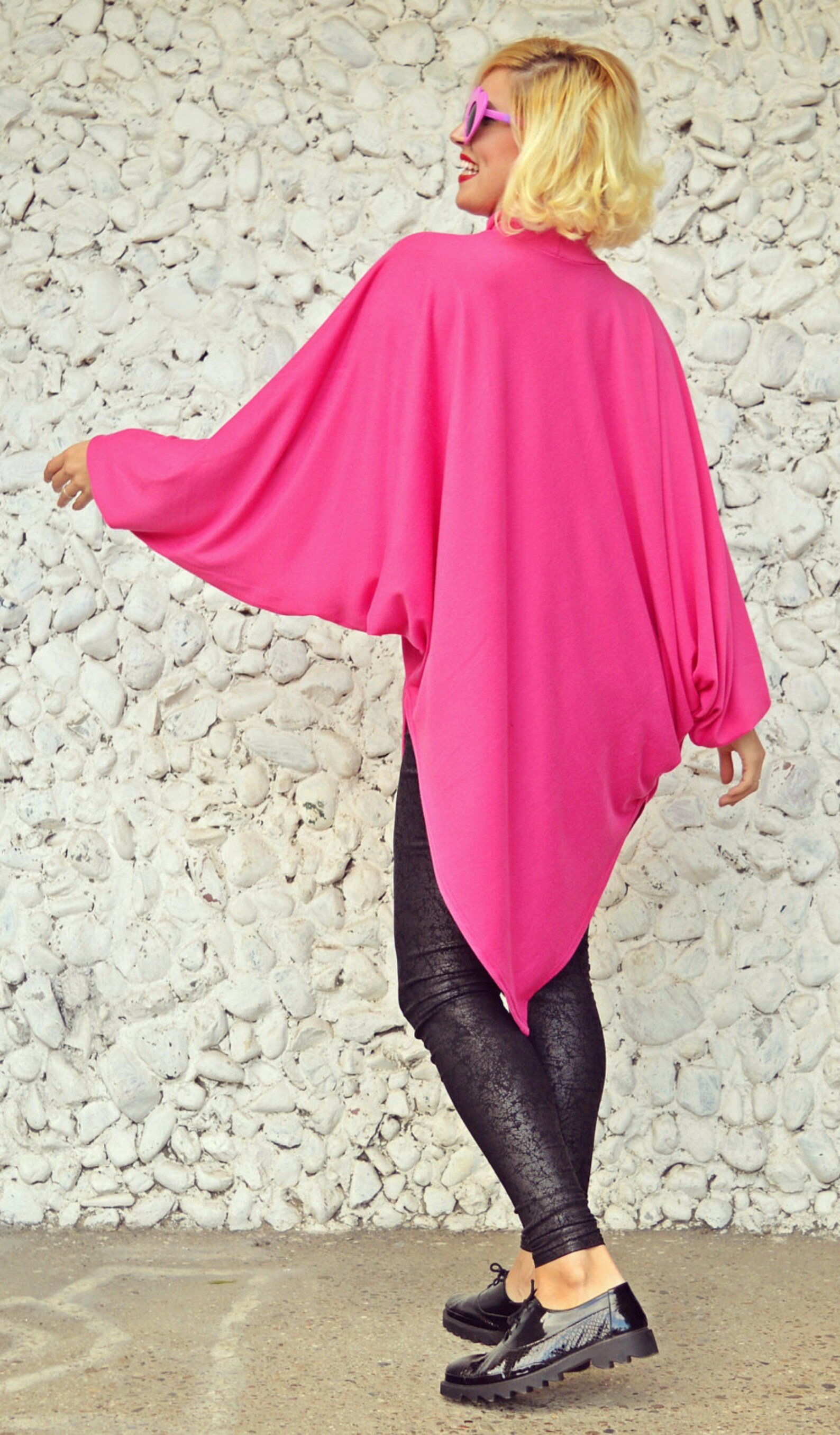 Funky Loose Pink Sweater / Extravagant Pink Top / Asymmetrical - Etsy