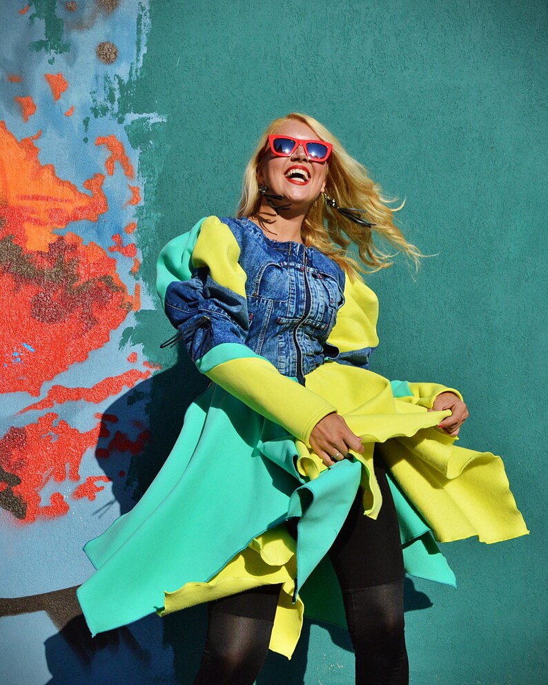 Midi Denim Jacket for Women Jean Coat With Puffy Sleeves - Etsy