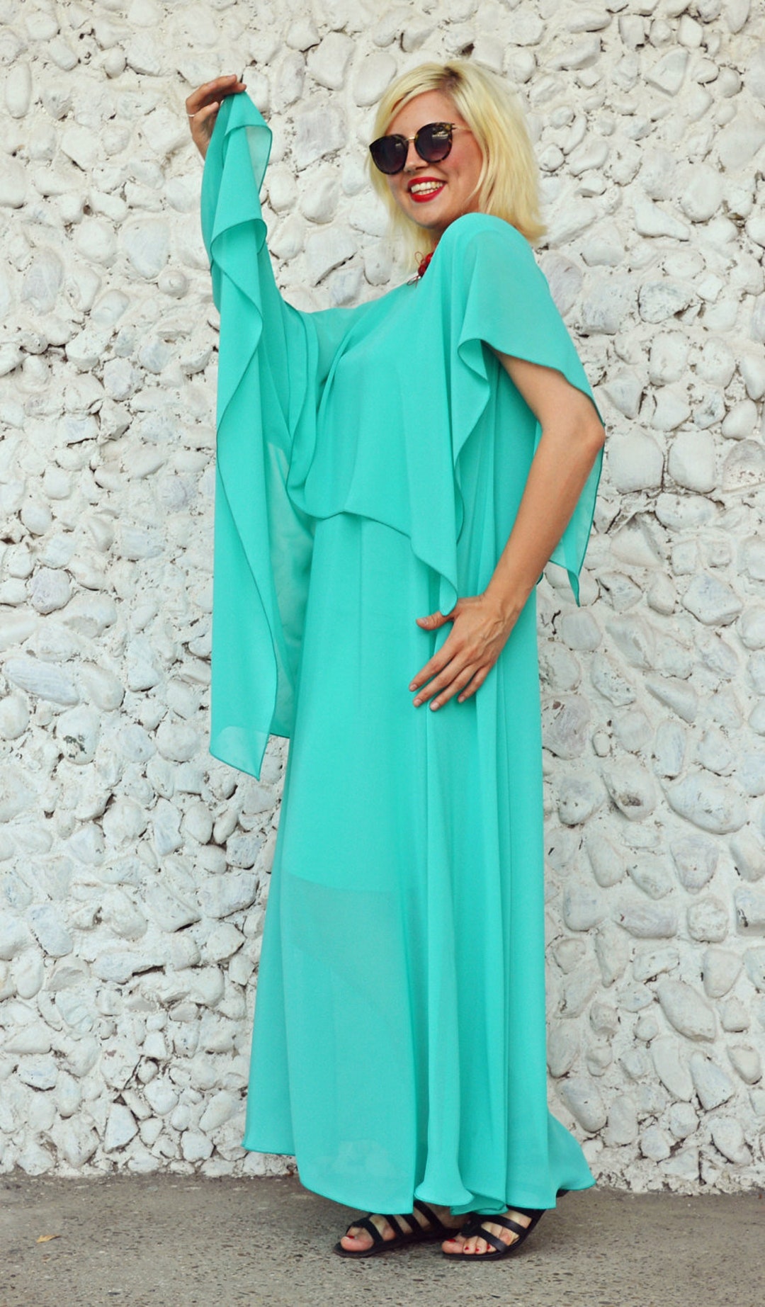 Turquoise Extravagant Kaftan / Elegant Loose Dress / Turquoise Summer ...