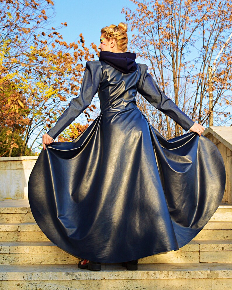 Long Punk Coat Floor Length Gothic Jacket Hoodie Eco Leather - Etsy