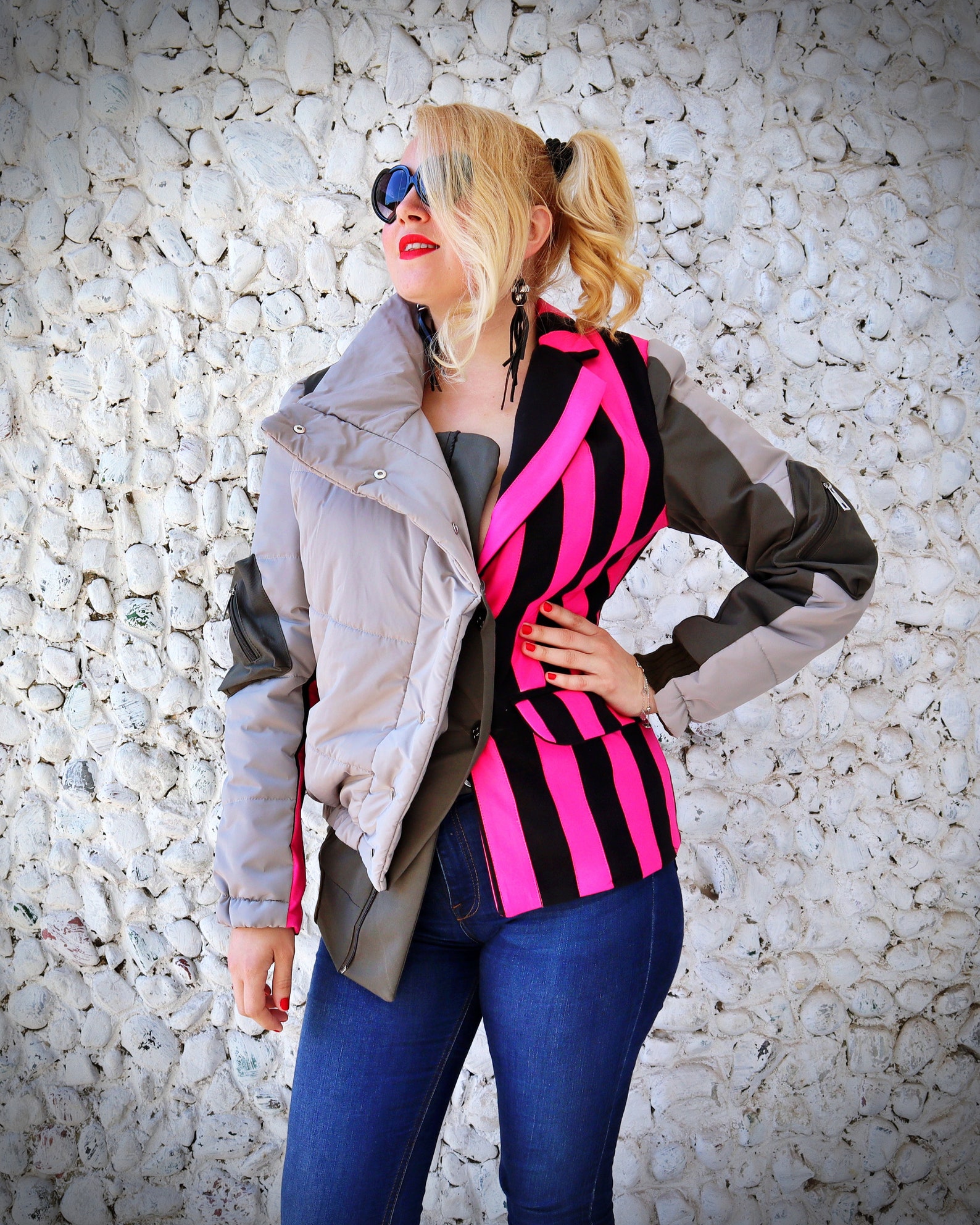 Multi-fabric Jacket Grunge Punk Jacket Jacket With Stripes | Etsy
