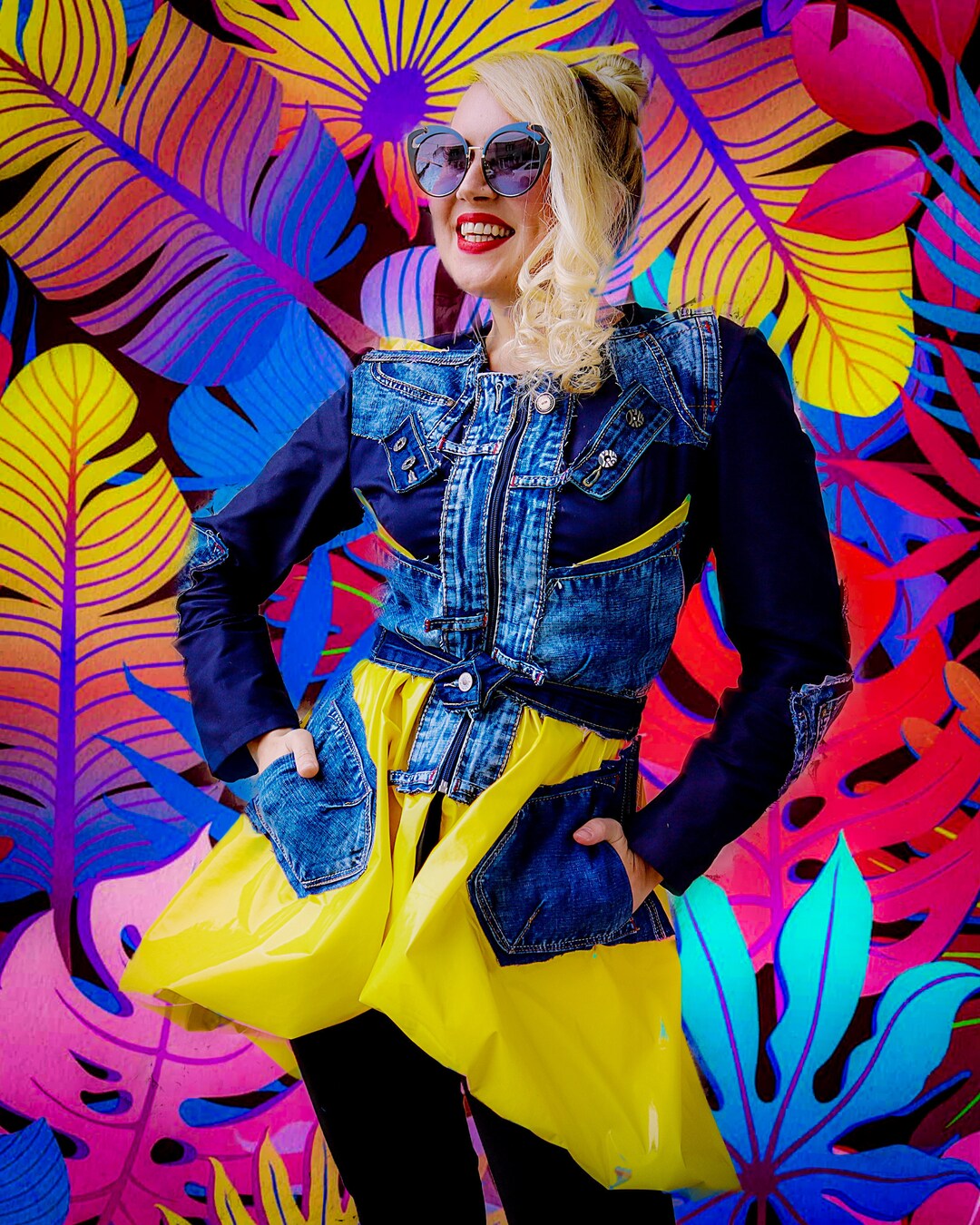 Patchwork Jean Jacket Denim Coat With Vinyl Lap Raincoat With Denim ...