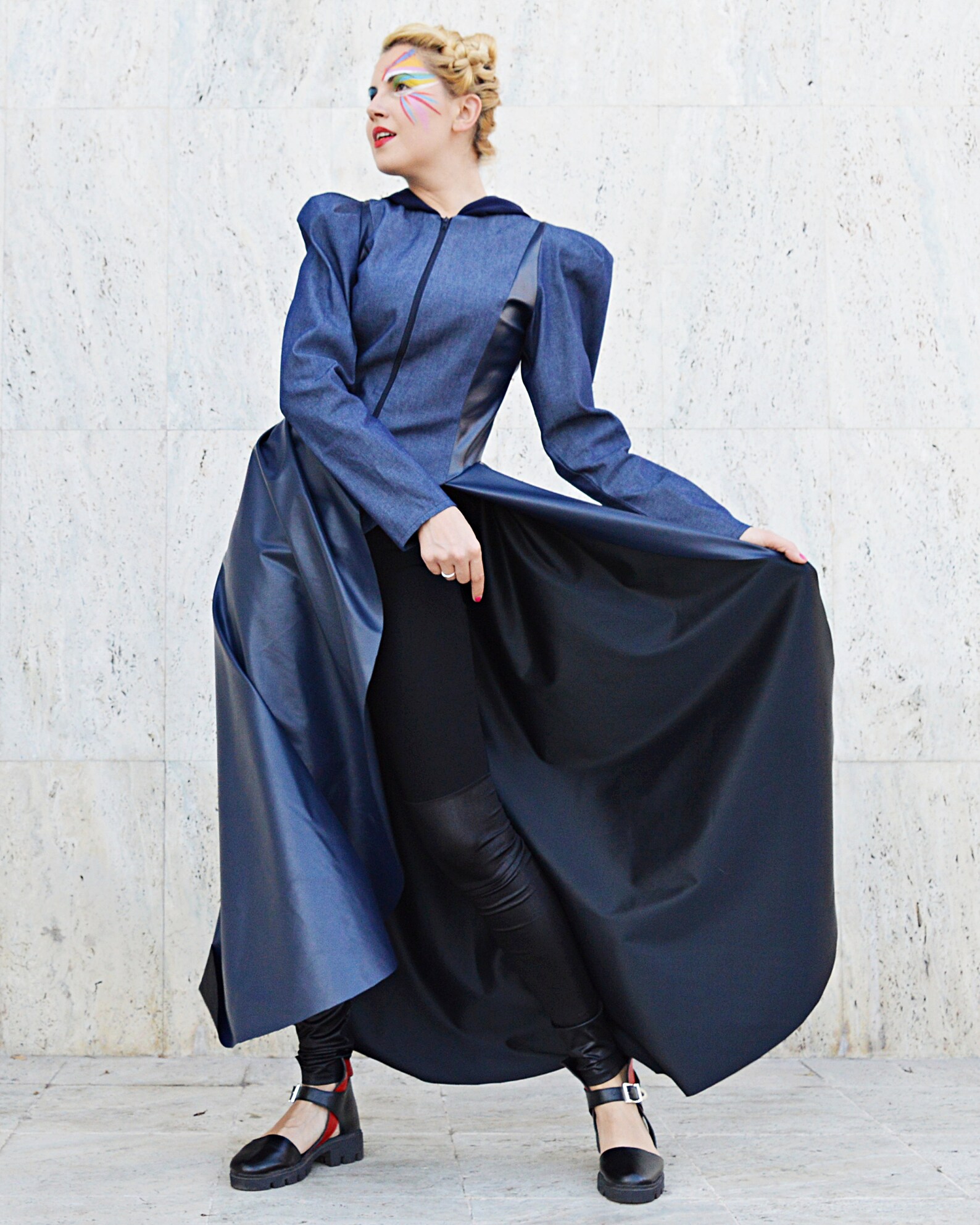 Long Punk Coat Floor Length Gothic Jacket Hoodie Eco Leather | Etsy