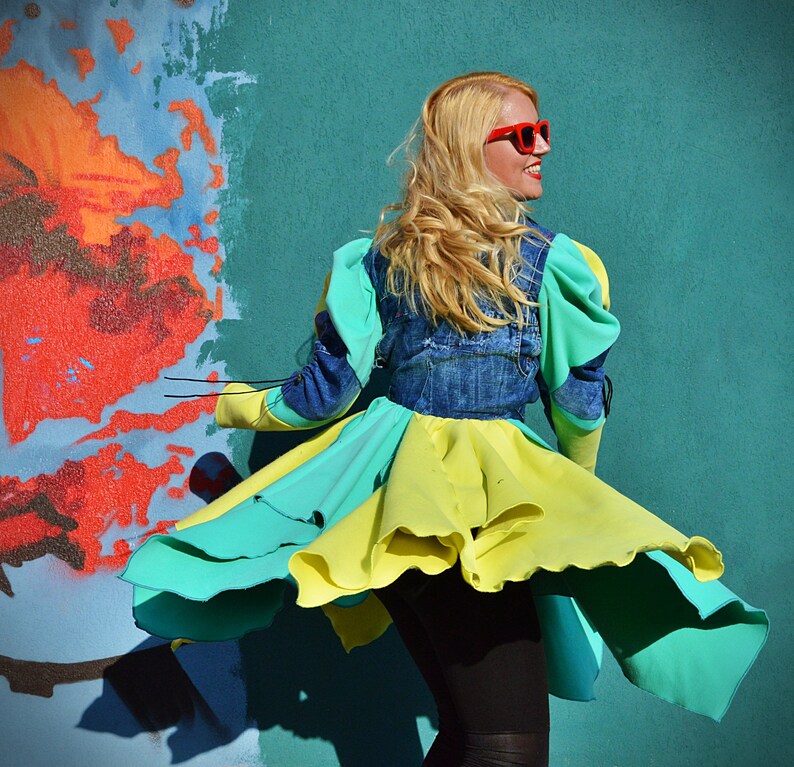 Midi Denim Jacket for Women Jean Coat With Puffy Sleeves - Etsy