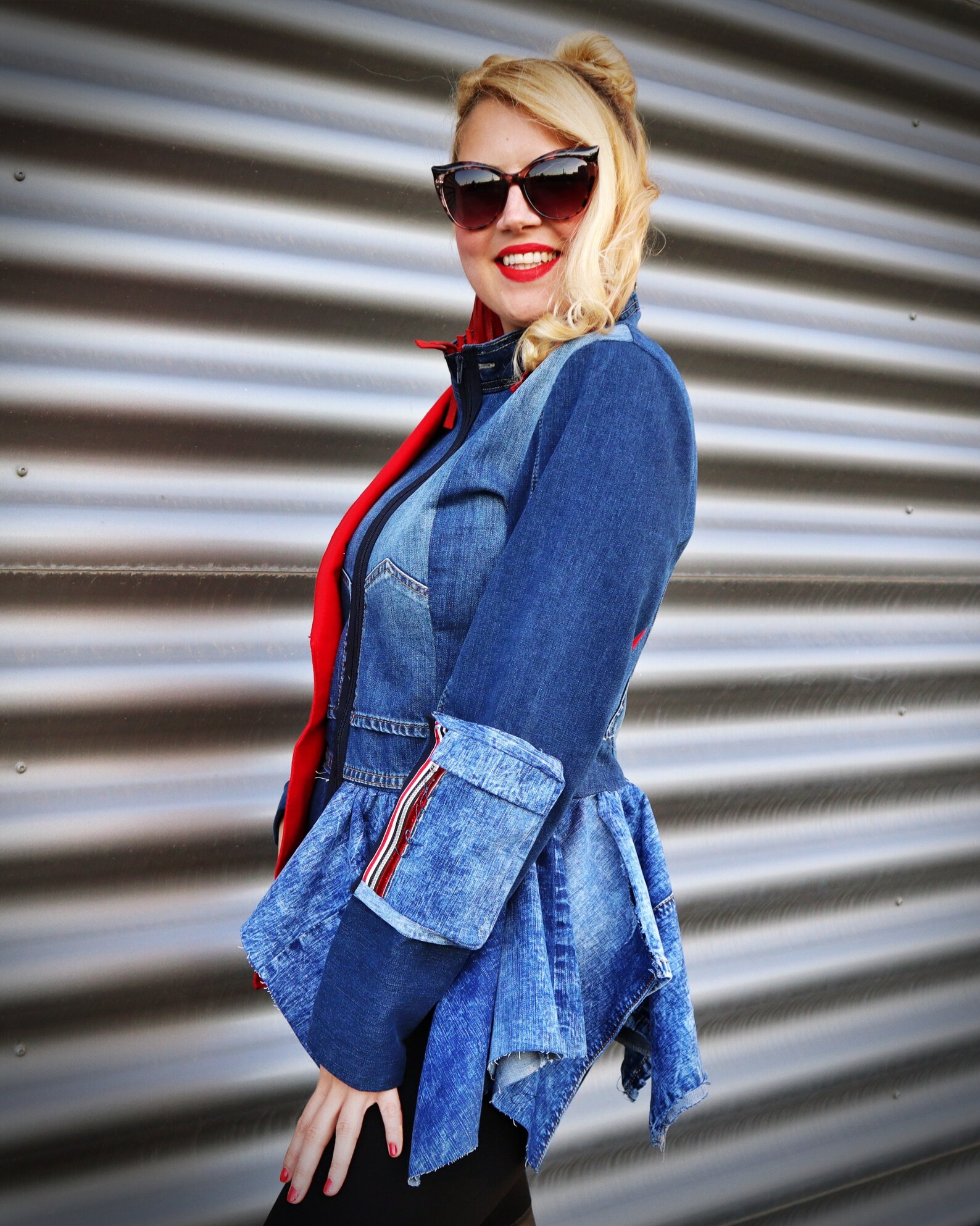 Mix Fabrics Jacket for Women Ripped Jean Coat Wool and Denim - Etsy