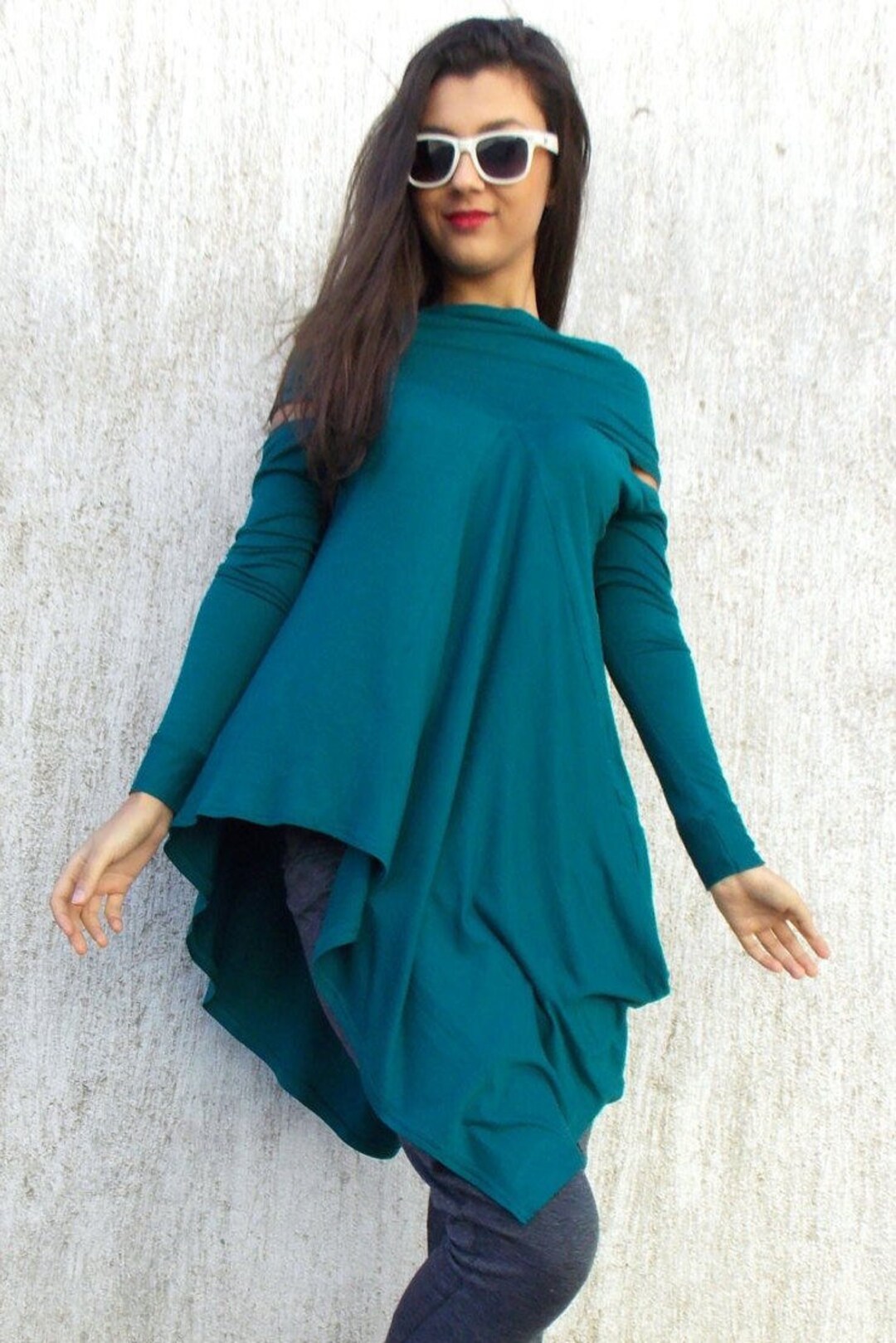Flared Teal Viscose Tunic, Plus Size Asymmetrical Flared Tunic TT38 - Etsy