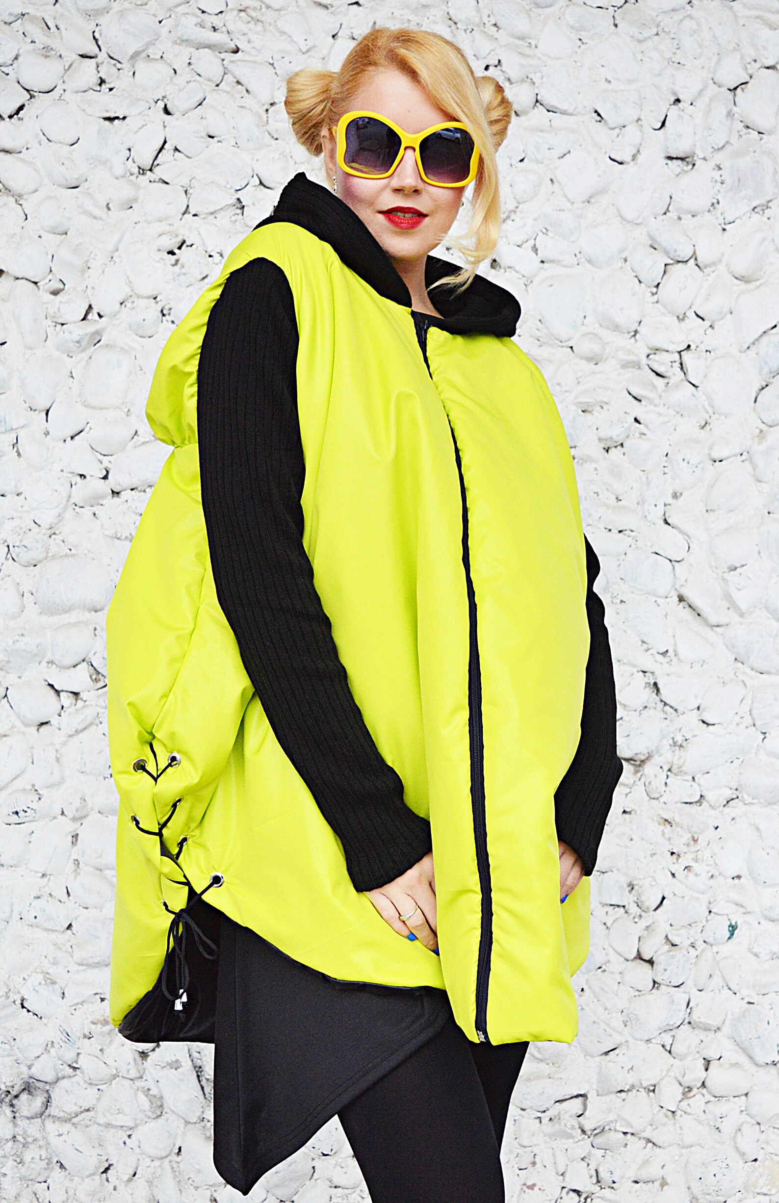 Lime Yellow Jacket Padded Jacket Women Cocoon Puffy Jacket - Etsy