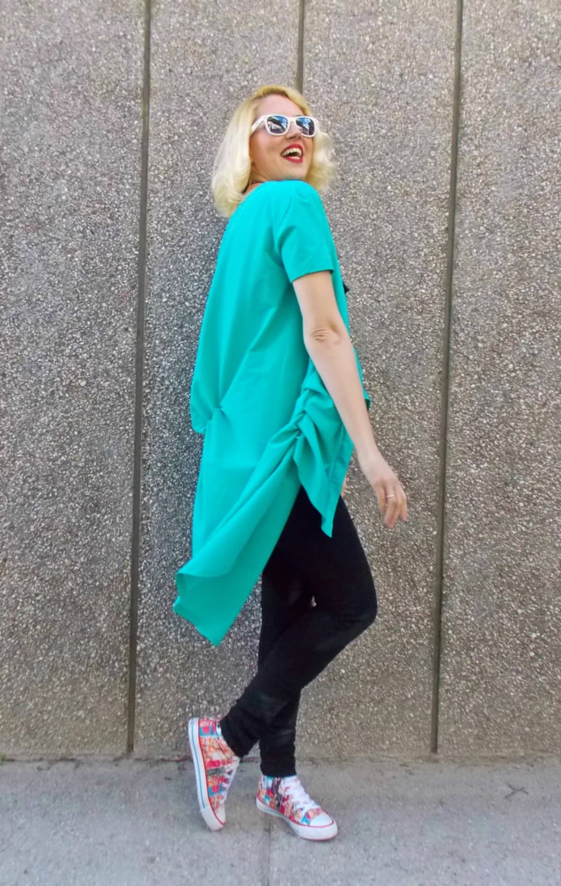 Turquoise Cotton Blouse / Turquoise Summer Shirt / Loose | Etsy