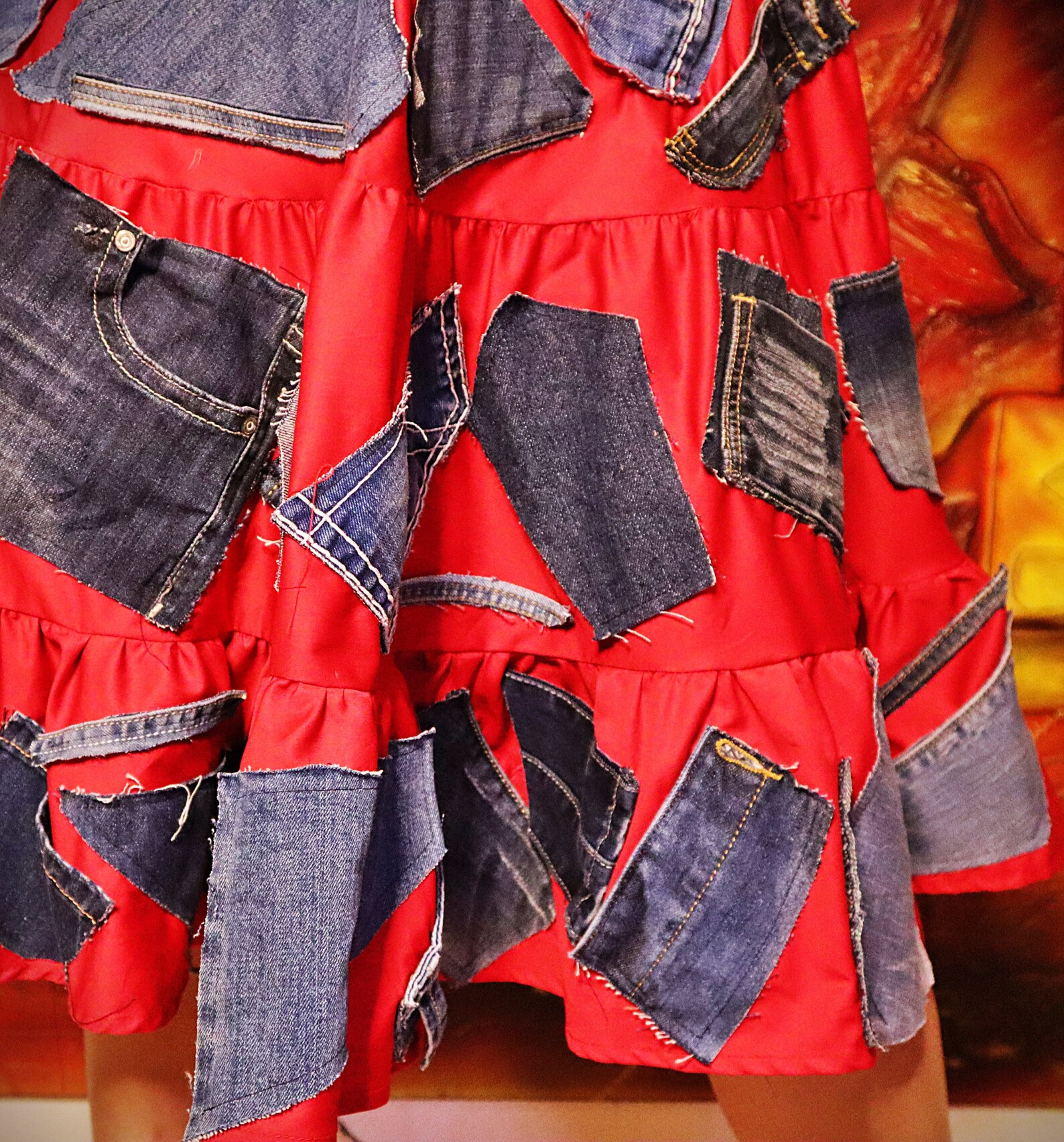 Cotton Dress With Denim Patches Pin up Patchwork Dress TDK410 - Etsy