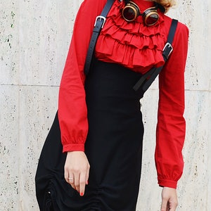 Red Ruffle Top, Cotton Red Shirt , Long Sleeves Red Shirt, TT126 Red ...