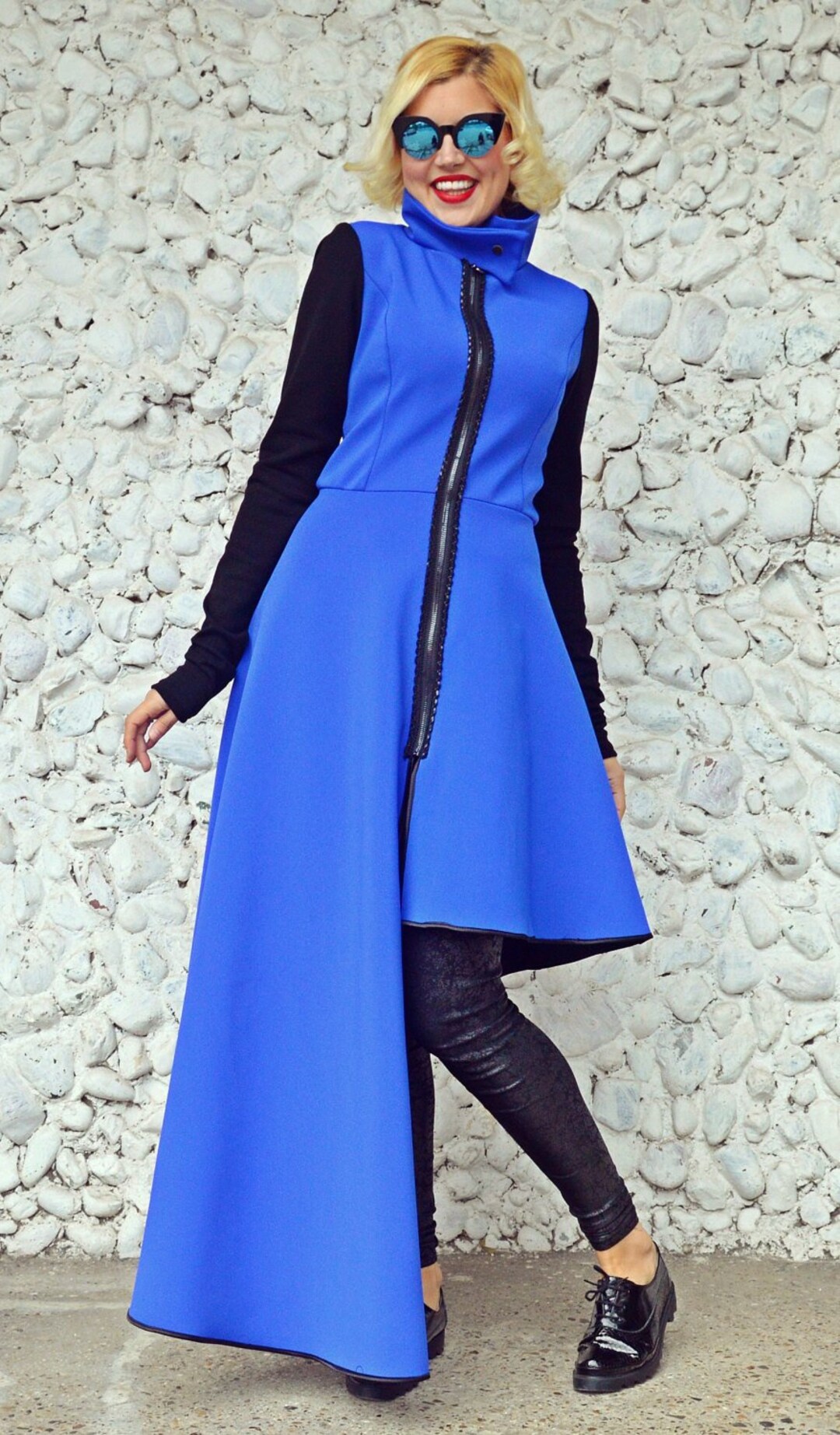 Blue Neoprene Jacket, Asymmetrical Neoprene Jacket, Blue Asymmetrical ...