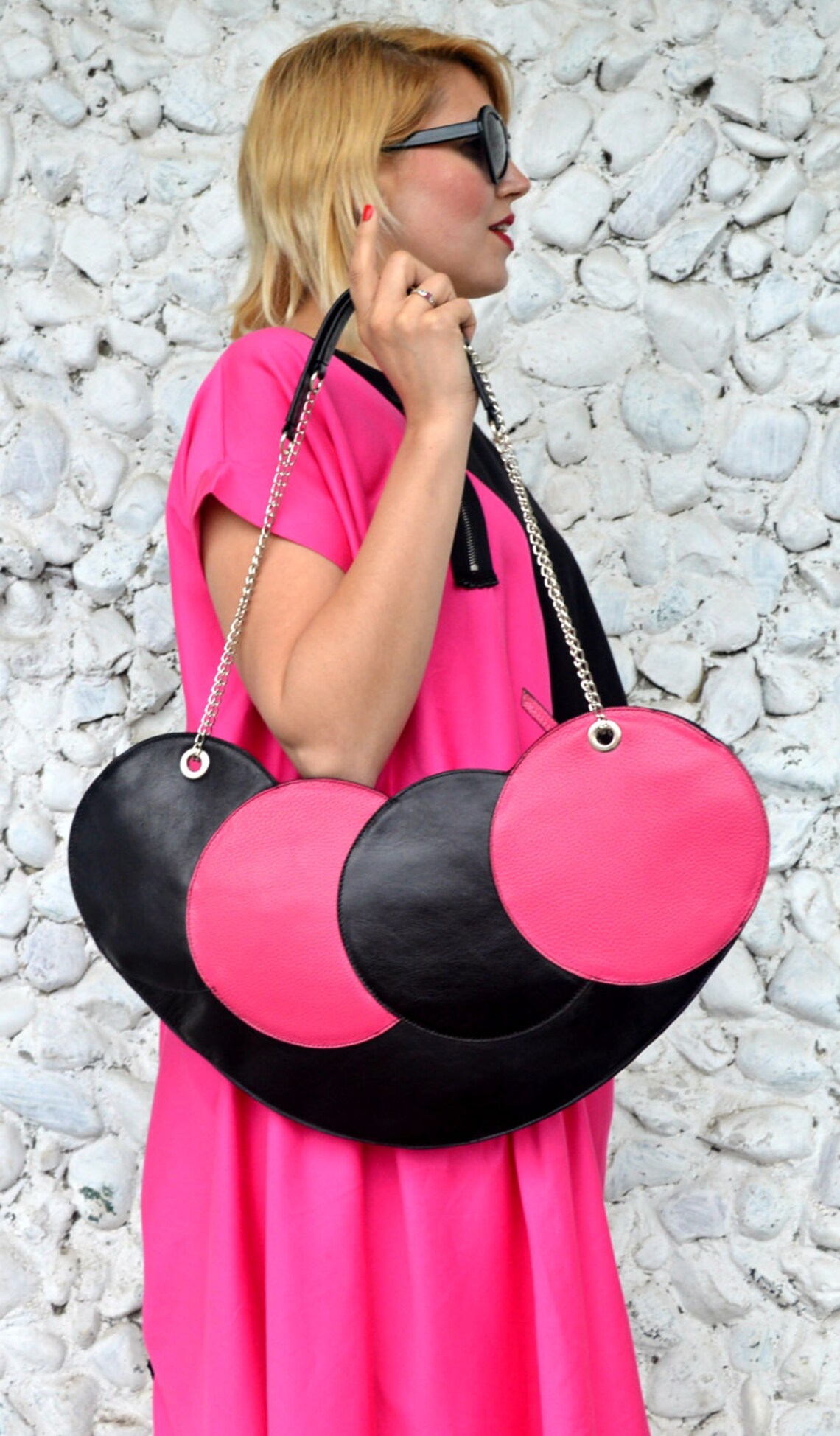 Extravagant Black and Fuchsia Tote Genuine Leather Bag Black - Etsy