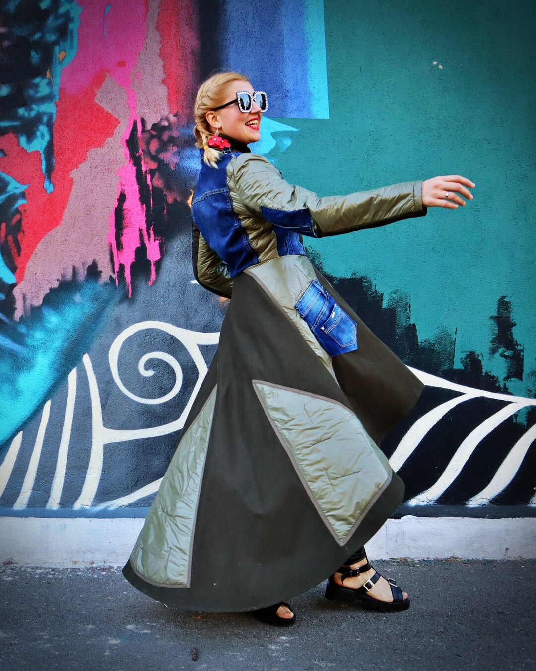 Multi Fabric Long Jacket, Mix Fabrics Long Jacket, Patchwork Padded ...