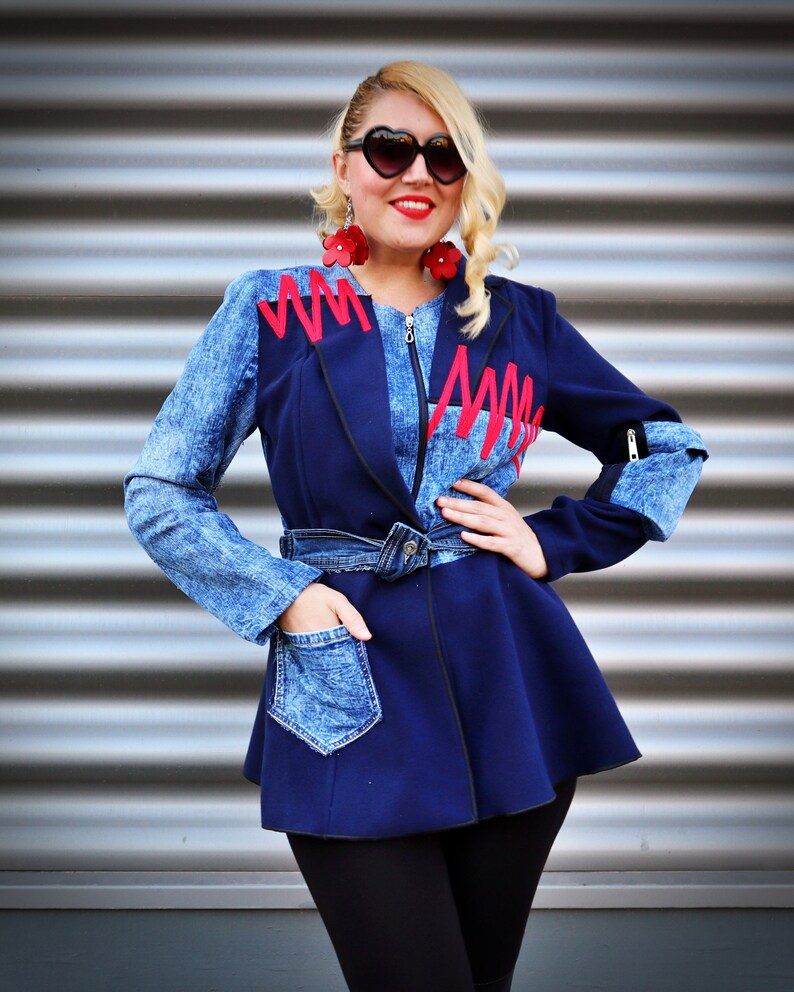 Multi Fabric Denim Jacket for Women Wool and Jean Coat New - Etsy