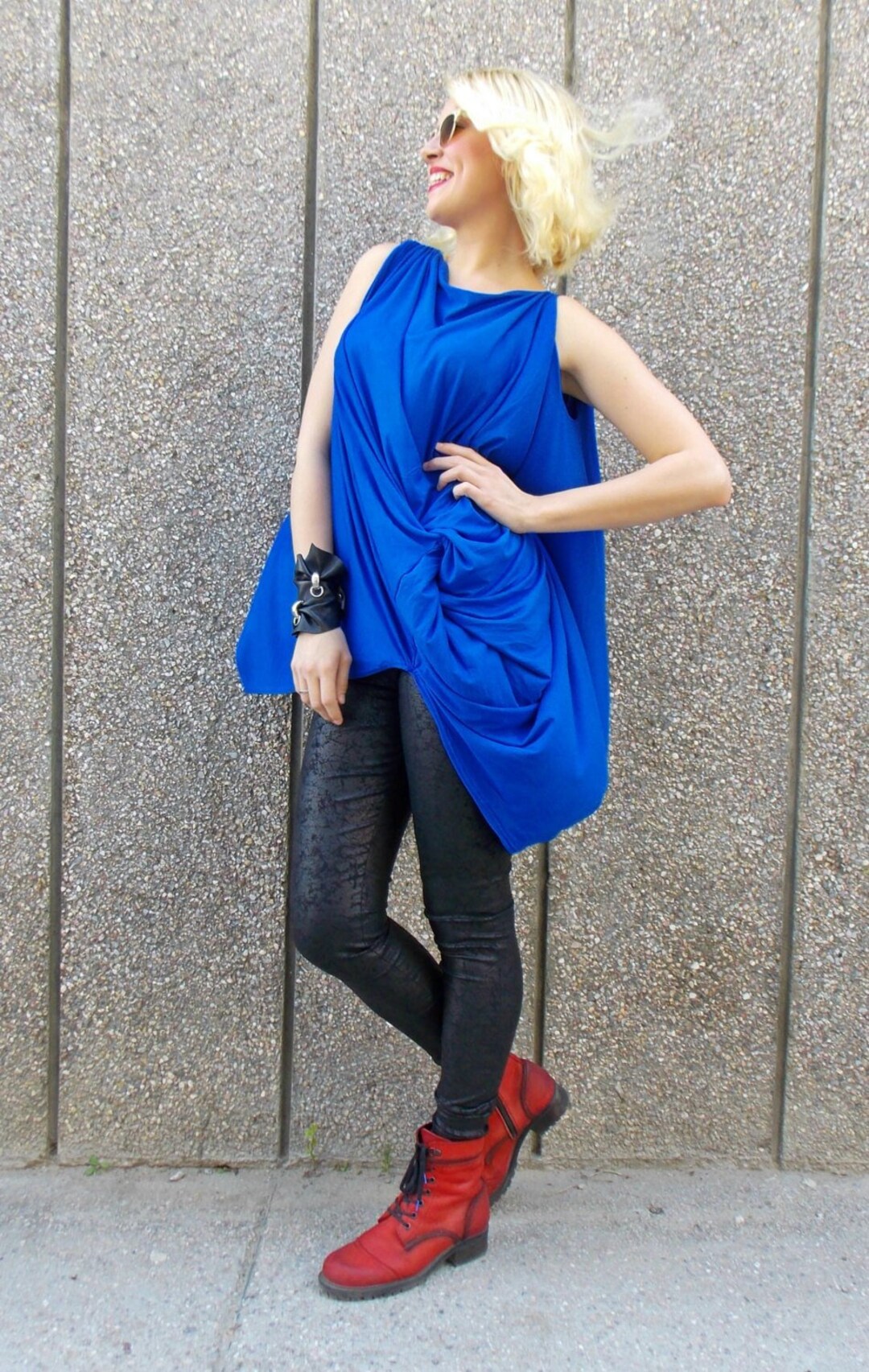 Royal Blue Top, Casual Blue Summer Blouse, Asymmetric Summer Tunic ...