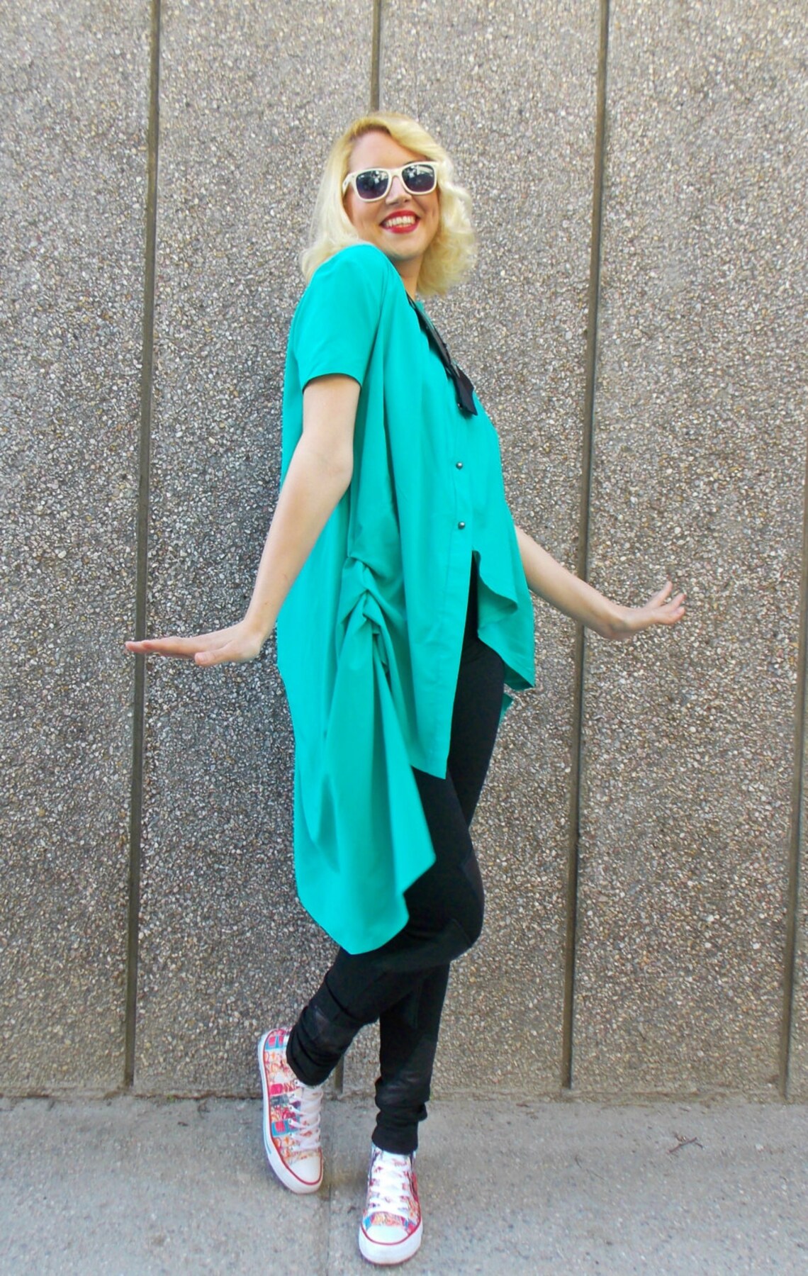 Turquoise Cotton Blouse / Turquoise Summer Shirt / Loose | Etsy