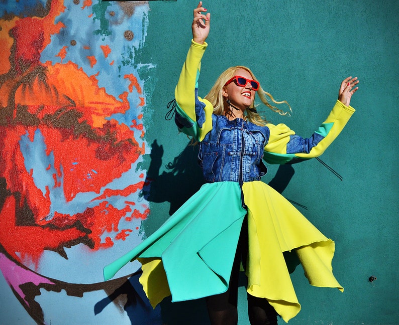 Midi Denim Jacket for Women Jean Coat With Puffy Sleeves - Etsy