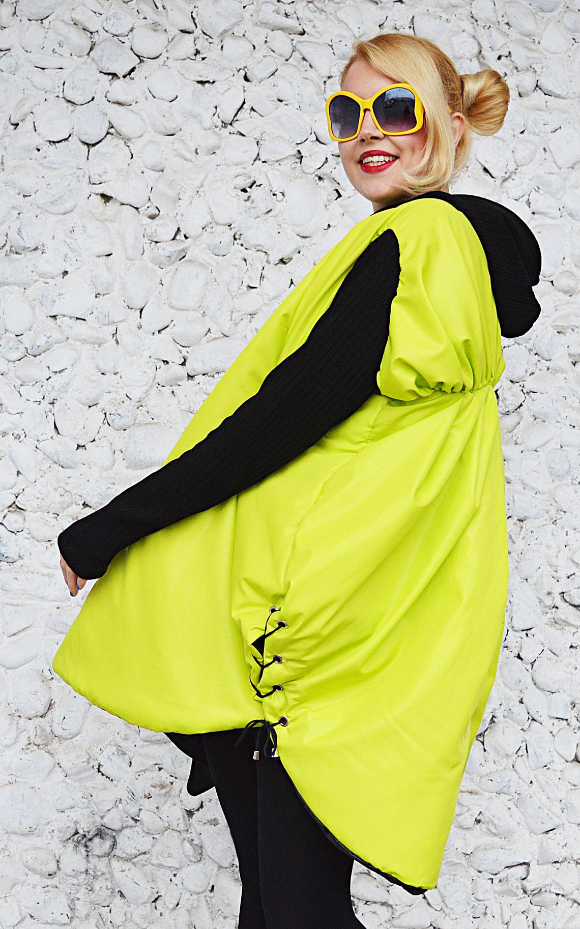Lime Yellow Jacket Padded Jacket women Cocoon Puffy Jacket | Etsy