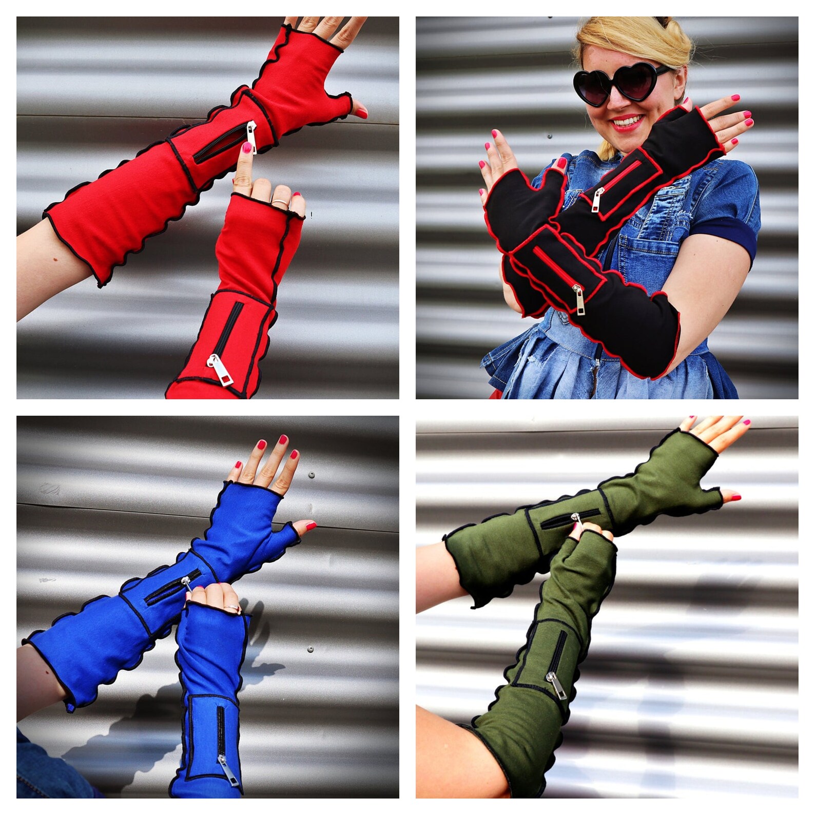 SET of Blue Finger-less Gloves With Pocket Long Arm Warmers - Etsy