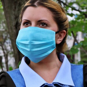 Linen Mask With Filter Pocket LIGHT BLUE Mask for Women Anti-dust Mask ...