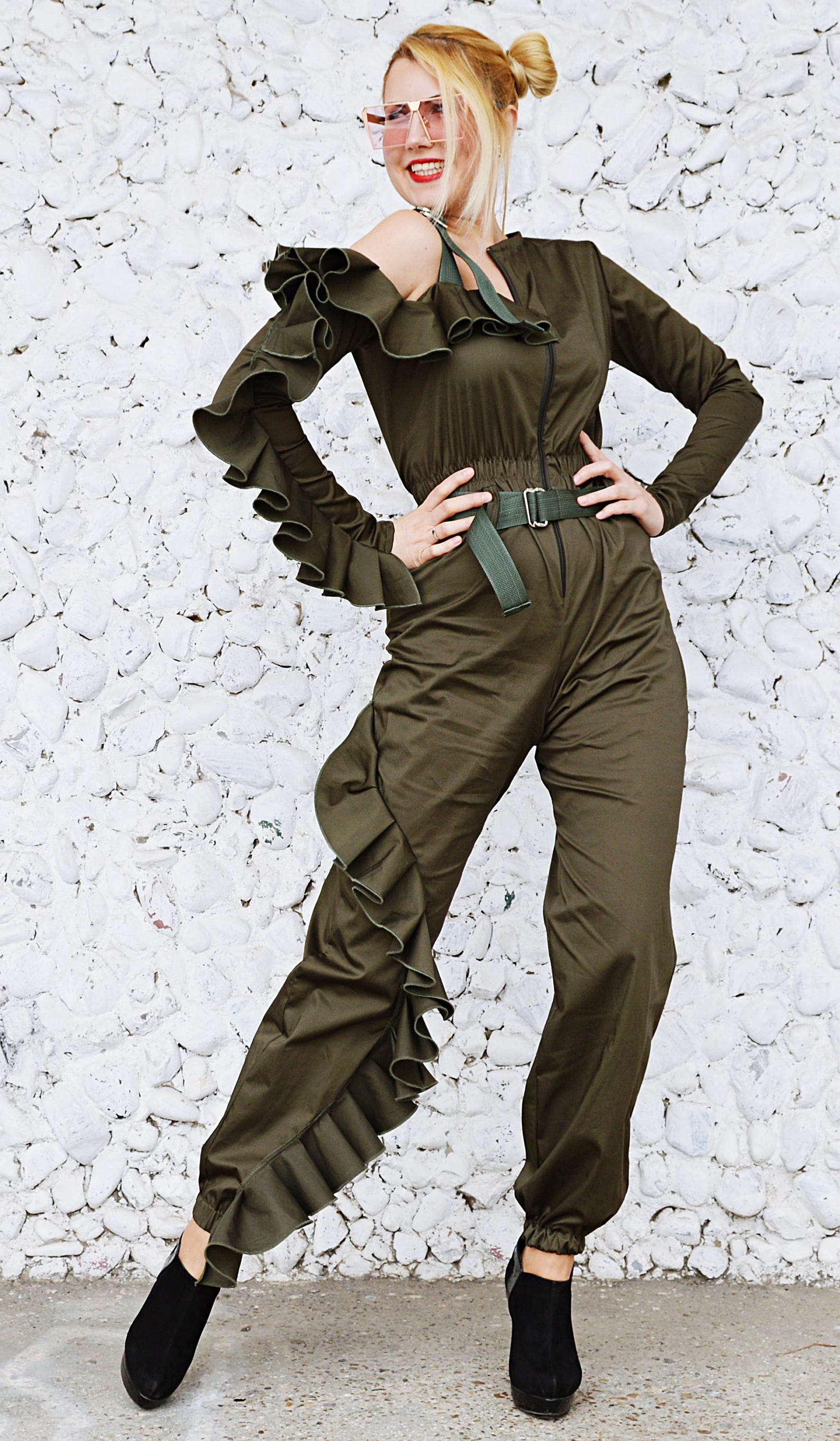 Military Cotton Jumpsuit off Shoulder Jumpsuit Khaki - Etsy