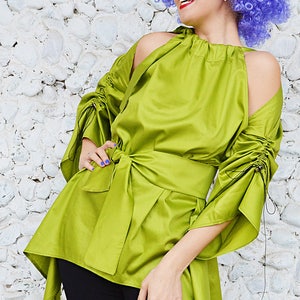 Lime Green Top, off Shoulders Blouse, Lime Green Tunic Top TT133 ...