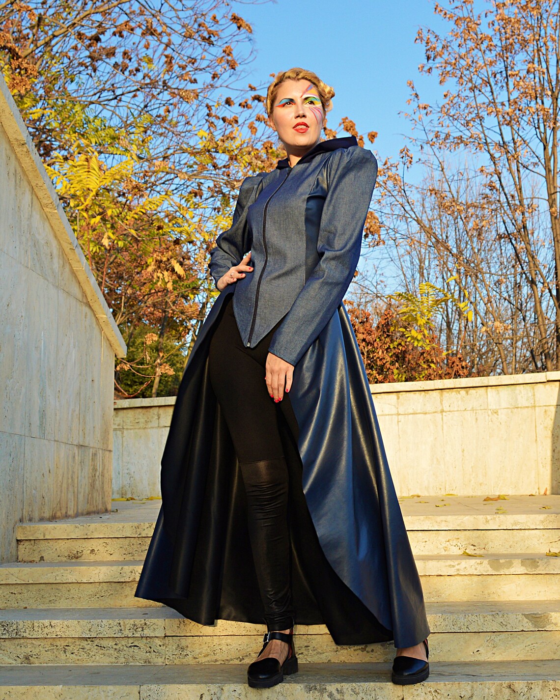 Long Punk Coat Floor Length Gothic Jacket Hoodie Eco Leather | Etsy