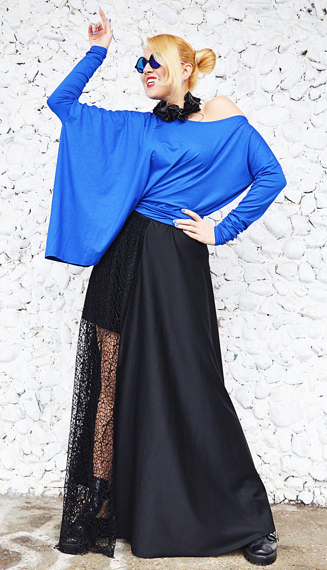 Blue Party Top, Asymmetrical Blue Top, Loose Tunic Top TT 128 ...