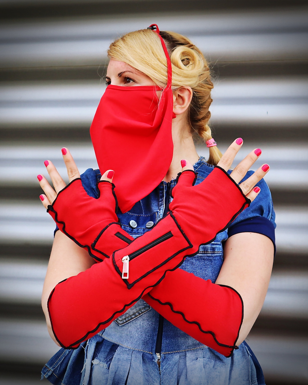 Set of Face Mask and Gloves, Face Mask With Fingerless Gloves ...