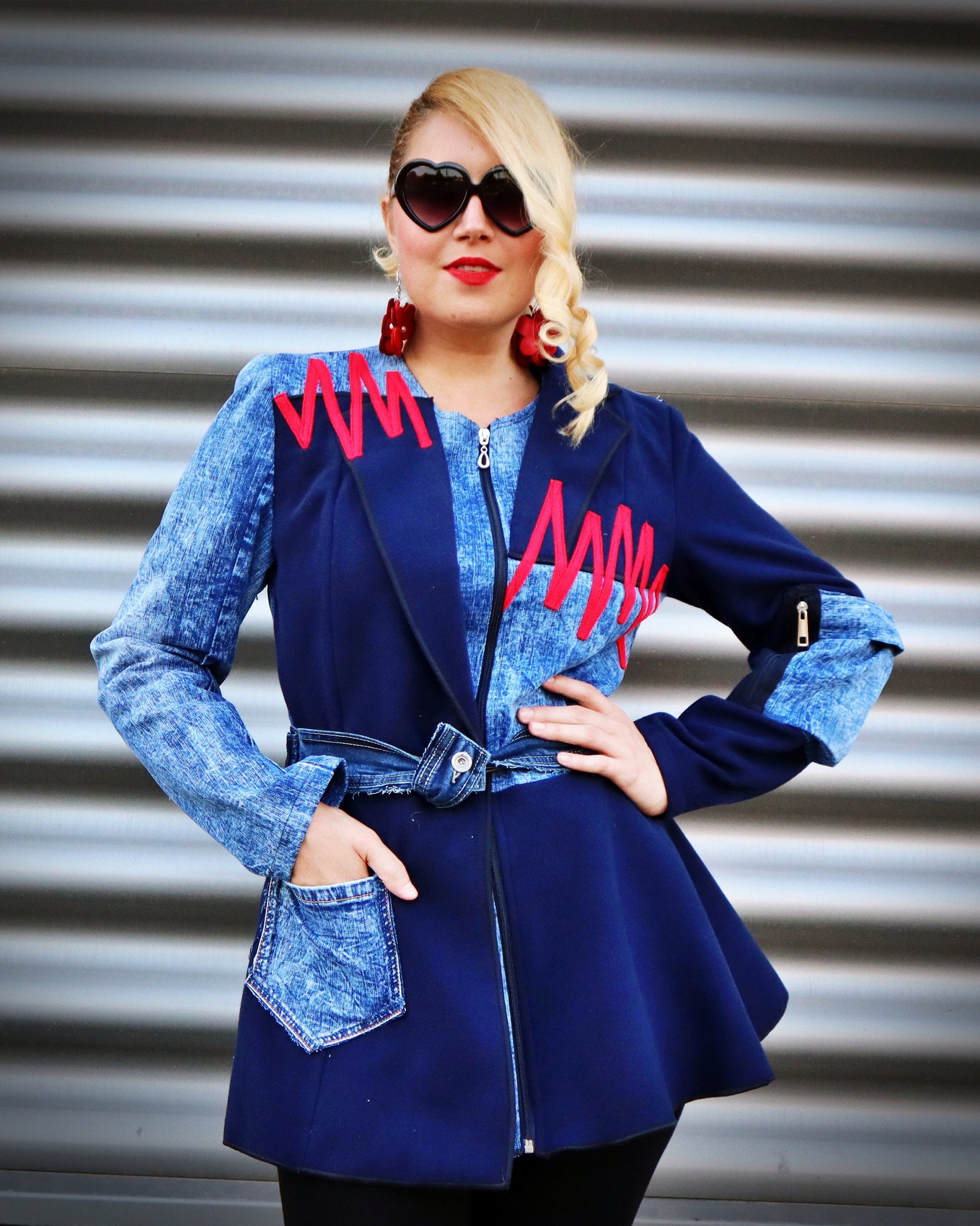 Multi Fabric Denim Jacket for Women Wool and Jean Coat New - Etsy