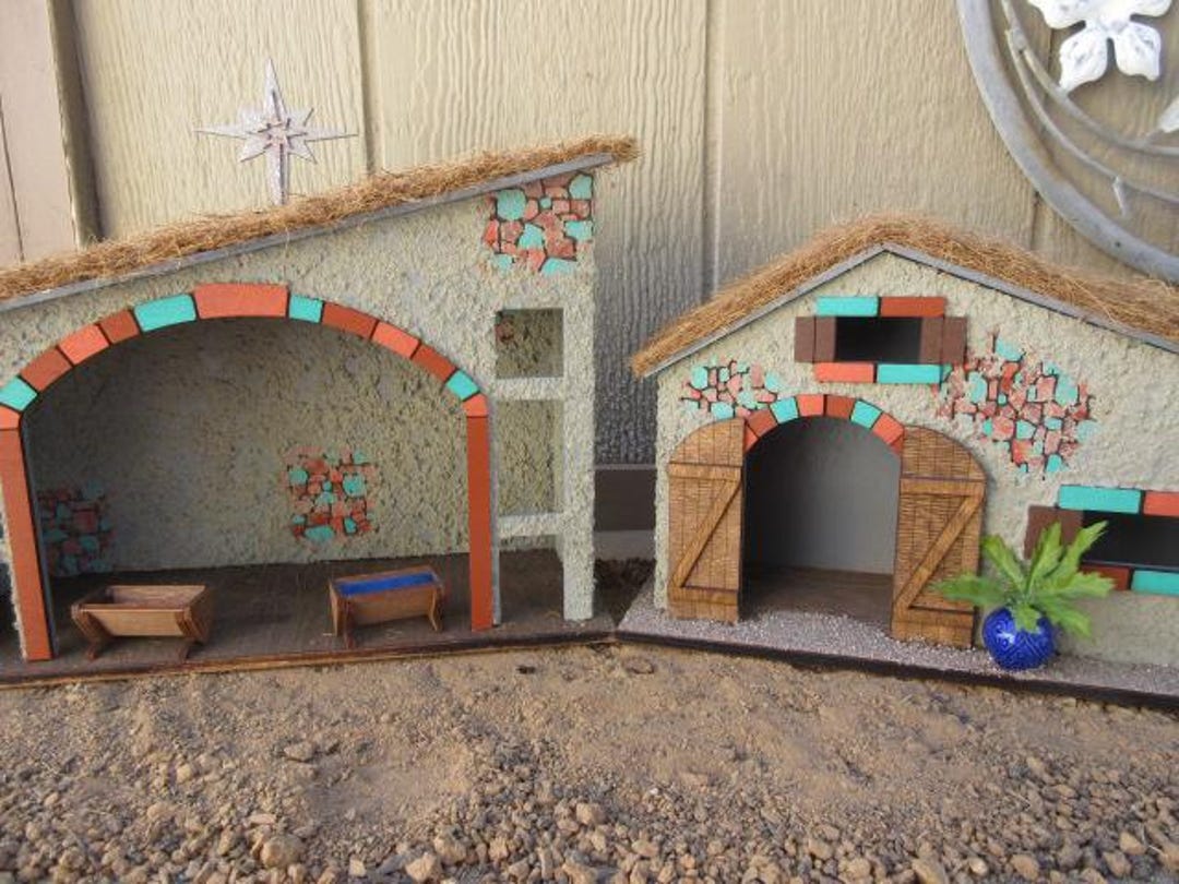 Miniature Nativity Creche and Bethlehem Inn, Christmas Jesus Manger ...