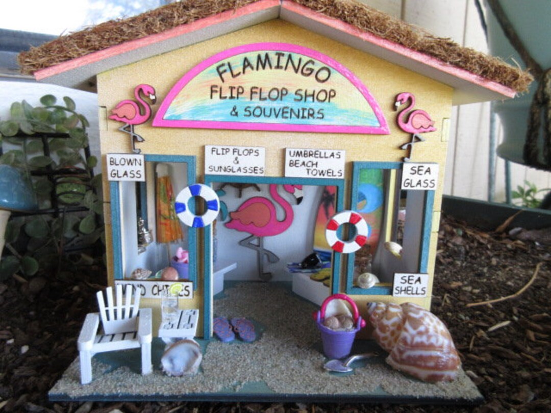 Miniature Garden Flamingo Flip Flop Shop and Souvenirs Fairy Tropical ...
