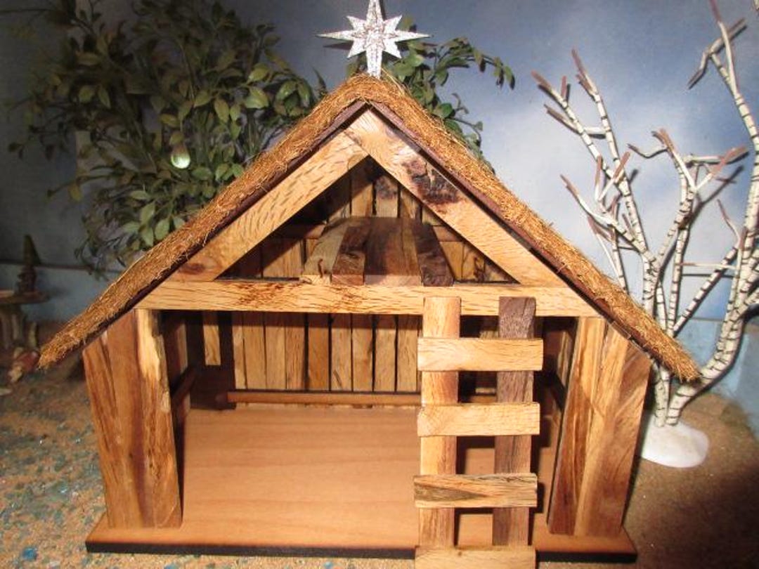 Miniature Nativity Bethlehem Oak Stable Manger OOAK Christmas Jesus ...