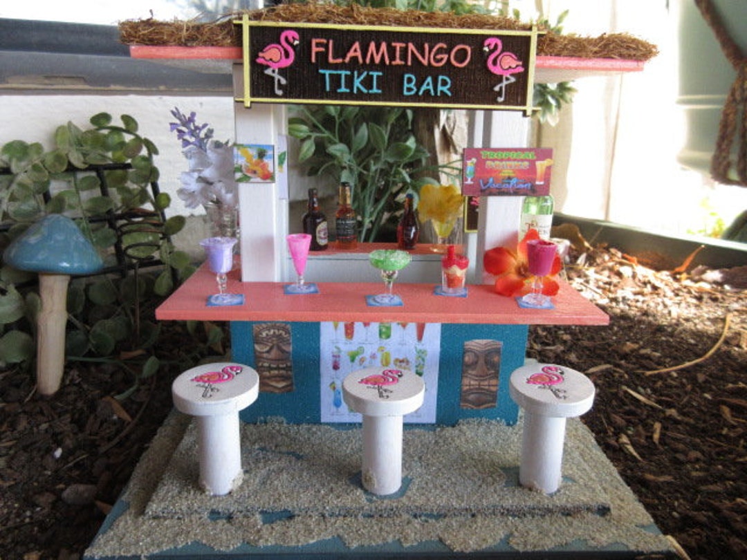 Miniature Garden Flamingo Tiki Bar Hut Beach Fairy Decor Accessory House - Etsy
