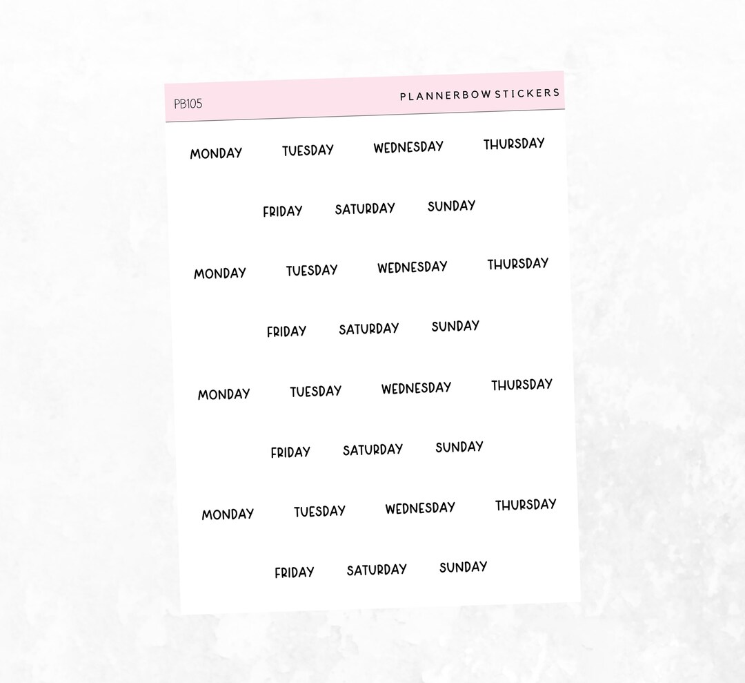 Weekday Stickers Days of the Week Stickers Planner Stickers - Etsy
