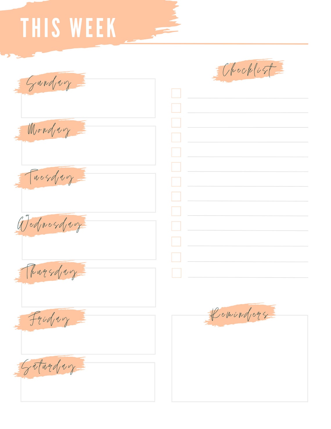 Simple Weekly Planner Orange Weekly Planner Minimalist Weekly - Etsy