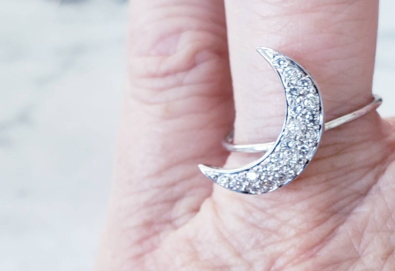 18k Diamond Crescent Ring Crescent Moon Ring Diamond Ring - Etsy