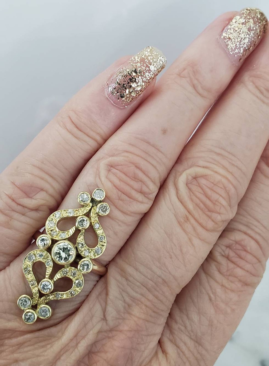 Vintage Diamond Ring | Bezel Set Diamond Ring | Erte Ring - Etsy