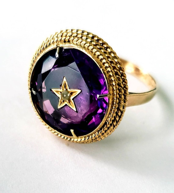 14k Vintage Amethyst Ring With Diamonds, .86 Carat Am… - Gem