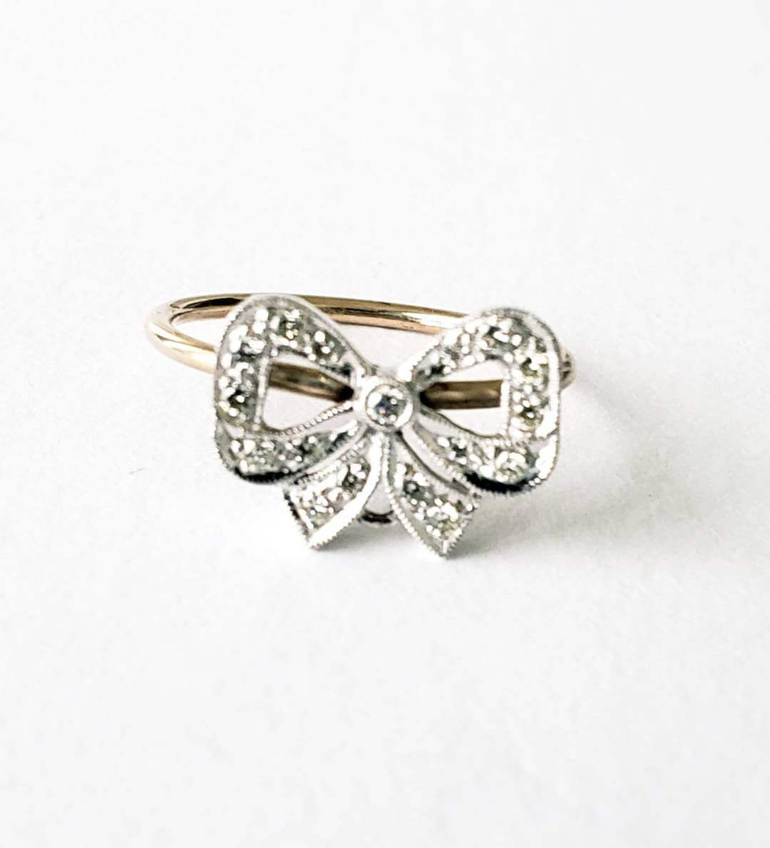 18k Diamond Bow Ring | Diamond Bow Ring - Etsy