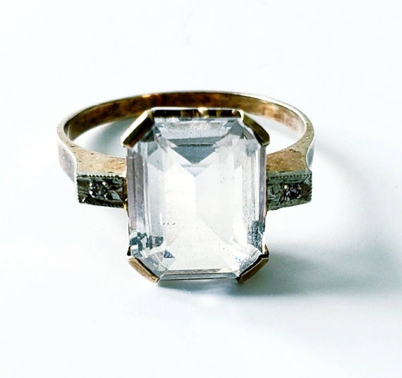10k Crystal Portrait Ring Art Deco Diamond Ring - Etsy