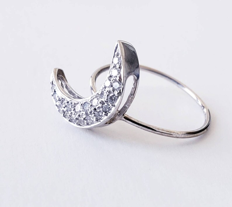 18k Diamond Crescent Ring Crescent Moon Ring Diamond Ring - Etsy