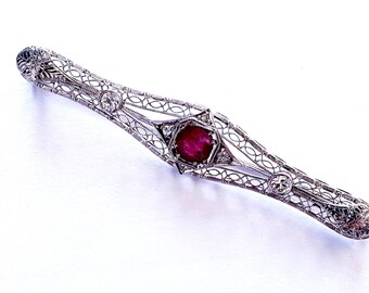 Antique Ruby Bar Pin - Etsy