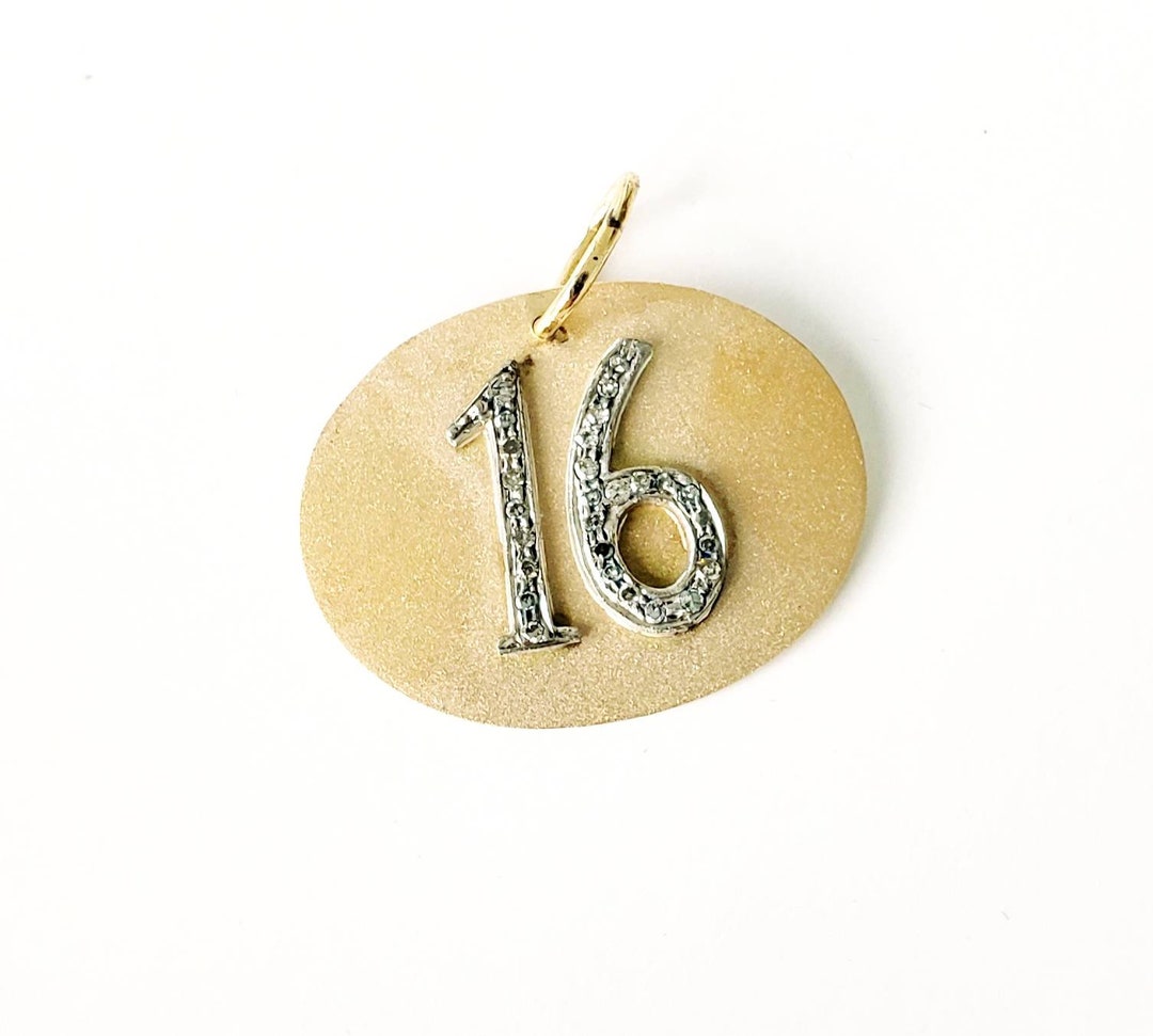 14k Diamond Charm | Pave Diamond Number - Etsy