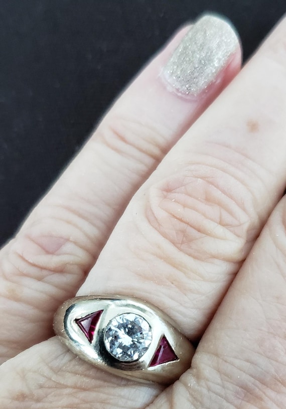 Art Deco diamond ring | Diamond Ruby dome ring - Gem