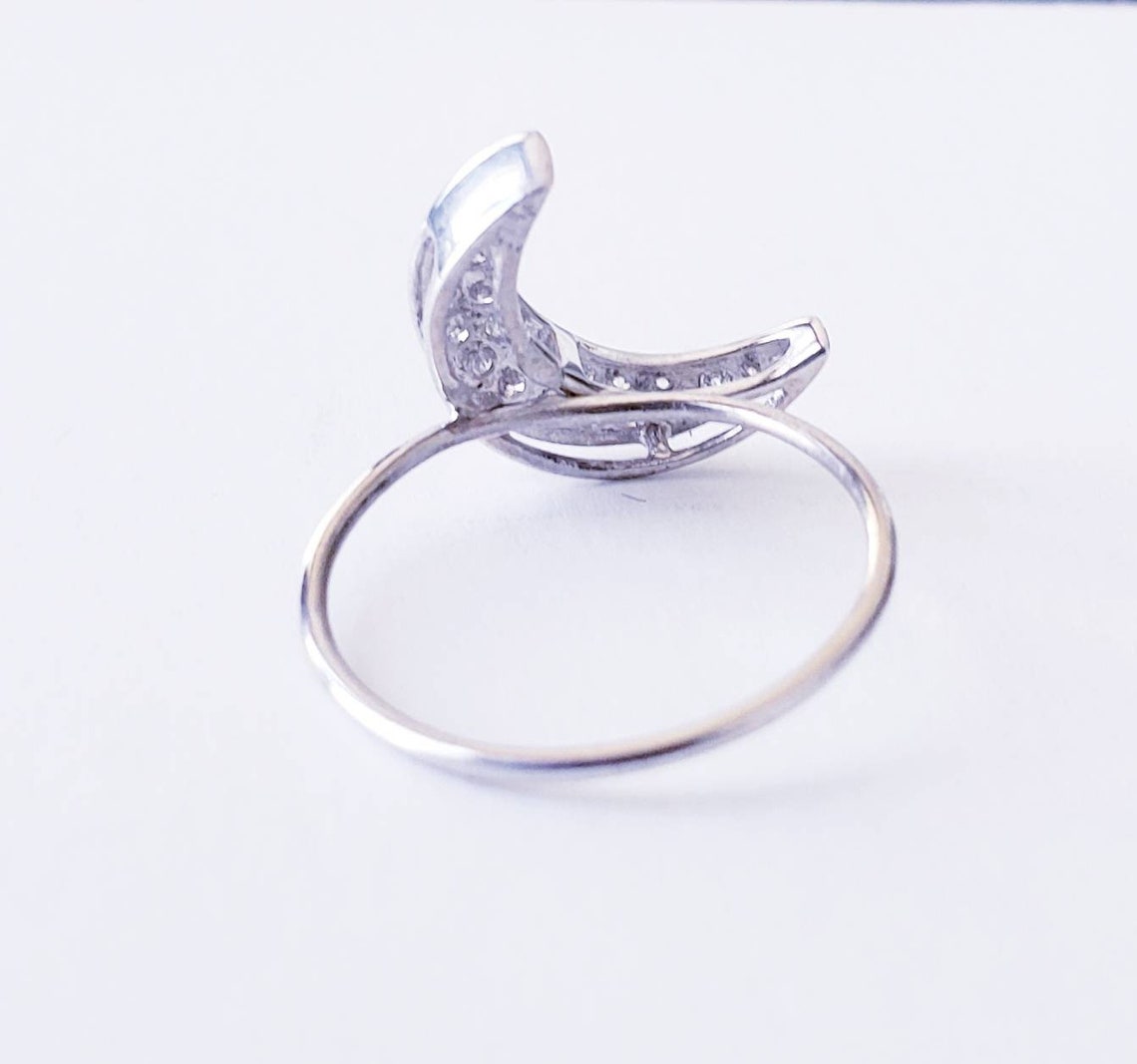 18k Diamond Crescent Ring Crescent Moon Ring Diamond Ring | Etsy