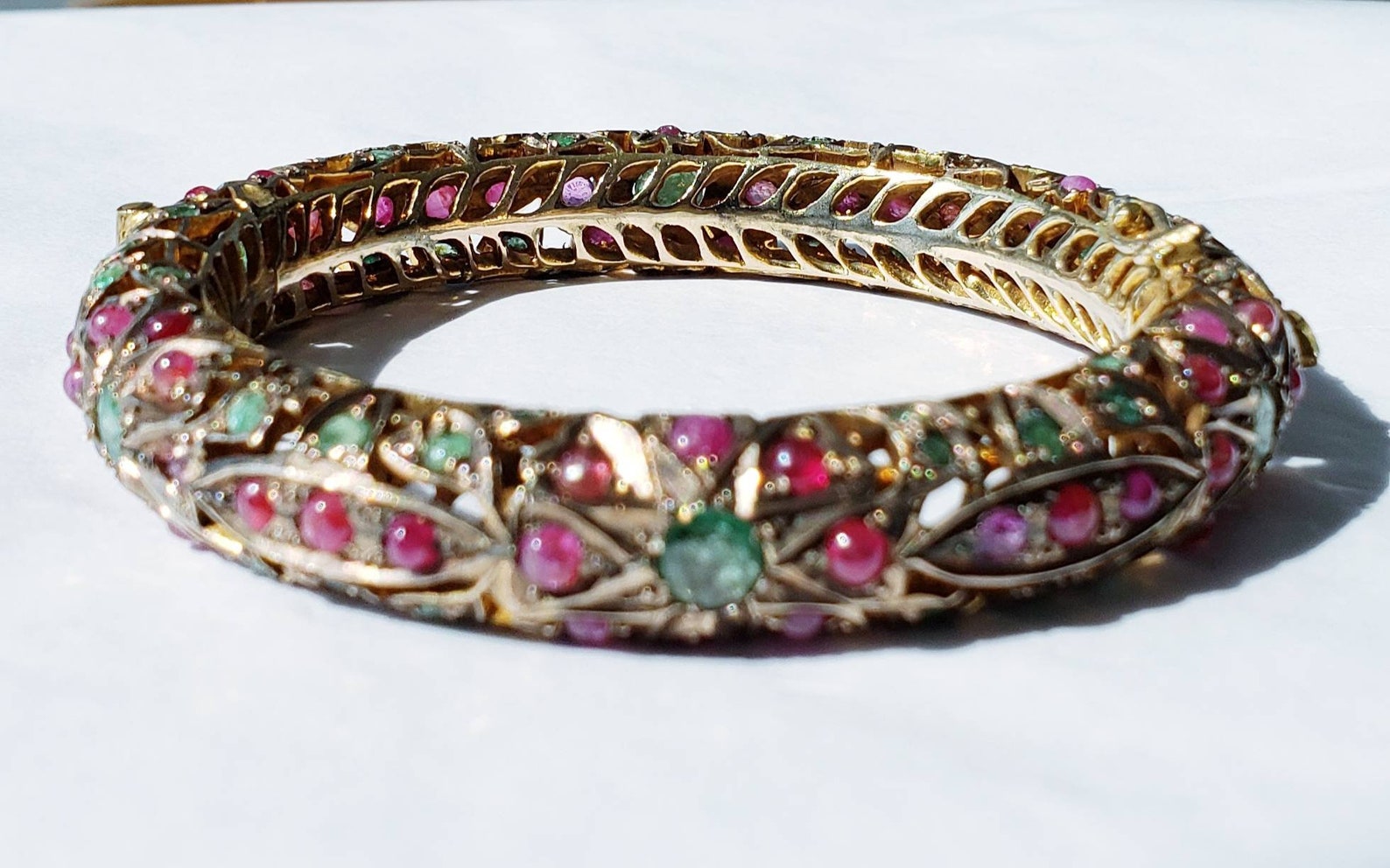 Emerald and Ruby Bangle | Ruby Bracelet | Emerald Bracelet | Multi ...
