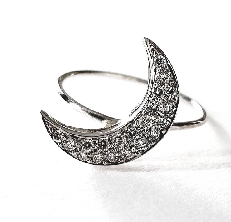 18k Diamond Crescent Ring Crescent Moon Ring Diamond Ring - Etsy