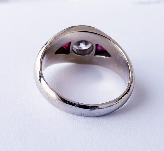 Art Deco diamond ring | Diamond Ruby dome ring - Gem